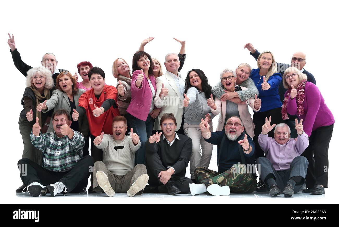 groups of happy mature people showing their success Stock Photo - Alamy