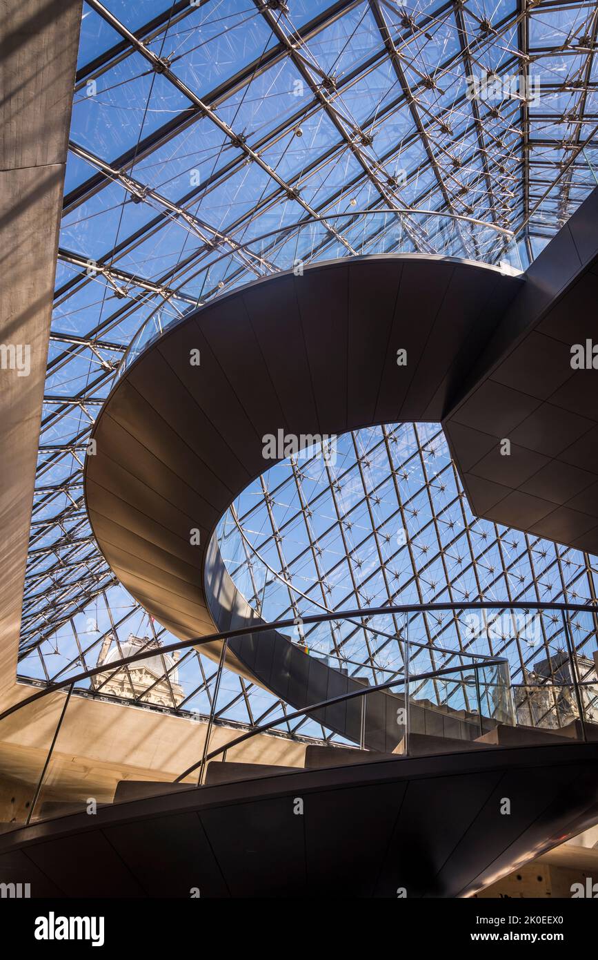 Underground lobby of the Louvre pyramid of the Louvre Museum, the world ...
