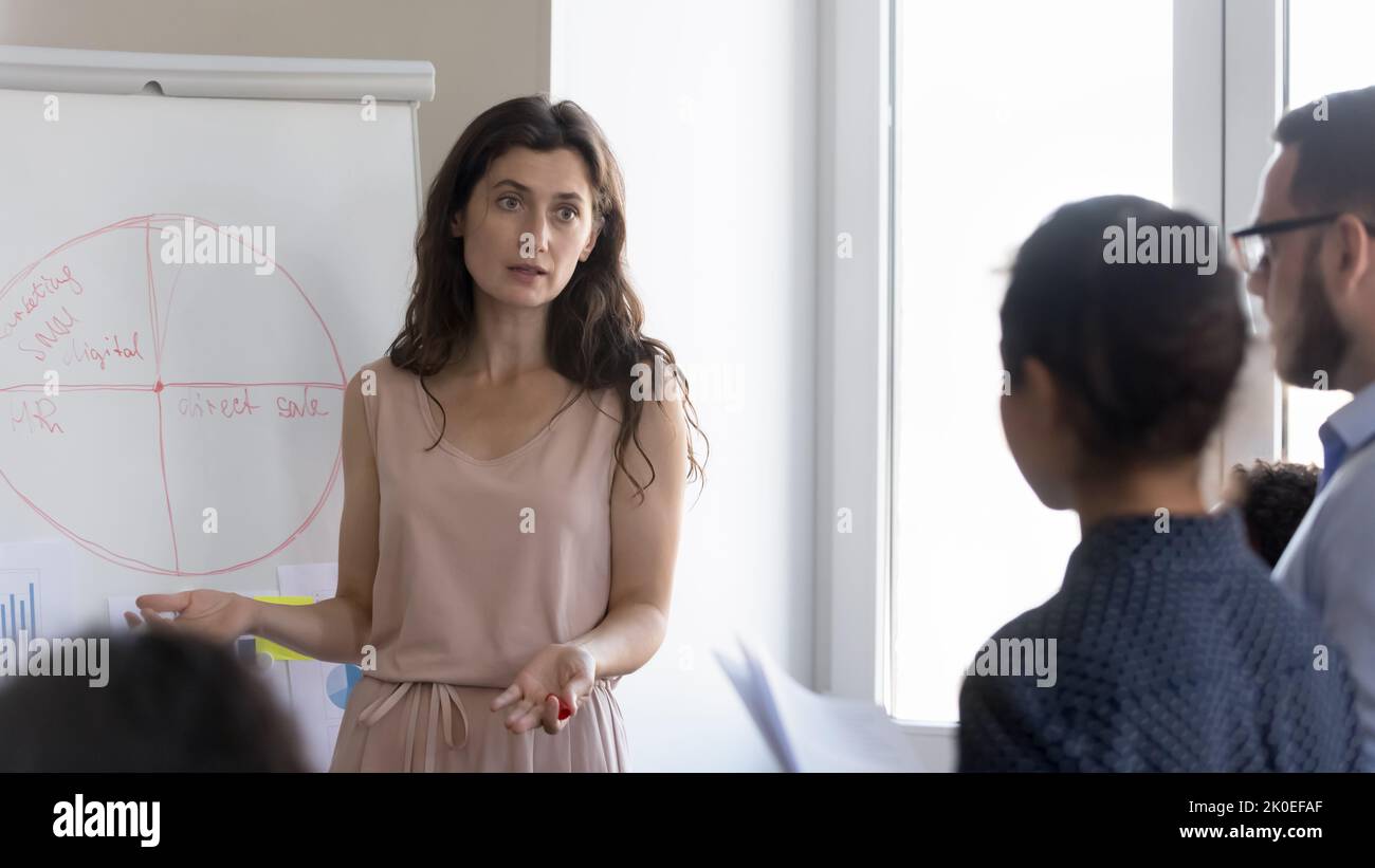 Woman explaining stats hi-res stock photography and images - Alamy