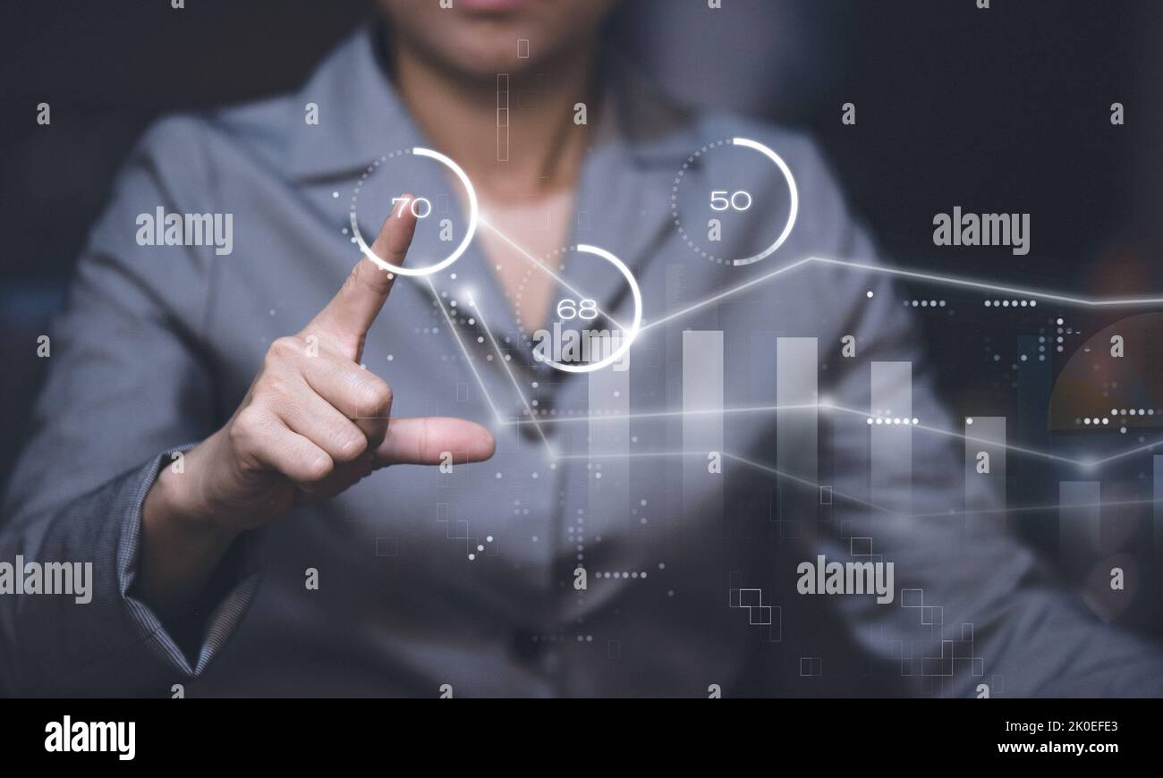 Smart business woman holding Hand and pointing to focus working process ...