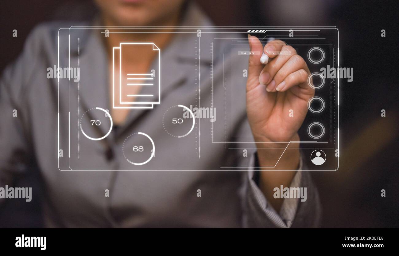 Business woman writing screen in smart and modern work Stock Photo - Alamy