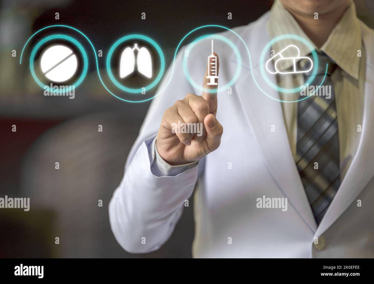 Woman doctor touching HUD medical display Stock Photo - Alamy