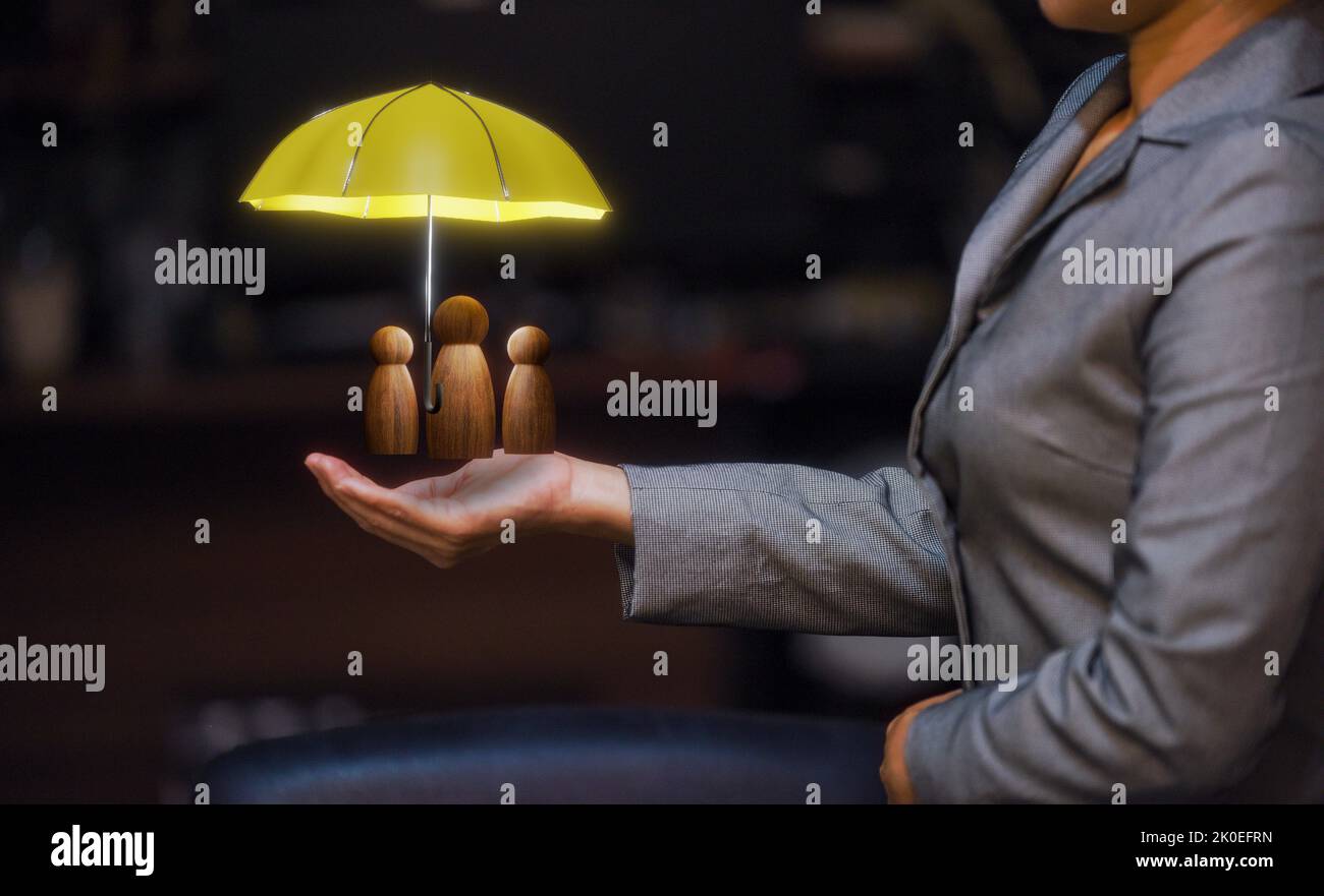 Business woman holding teamwork with relationship protection in ...