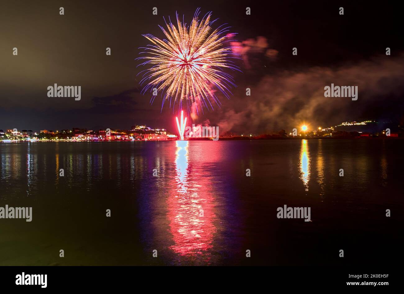 Bacoli, Naples, August 9, 2022. The fireworks paint the sky in various ...