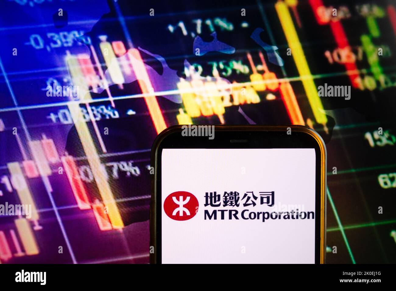 KONSKIE, POLAND - September 10, 2022: Smartphone displaying logo of MTR ...