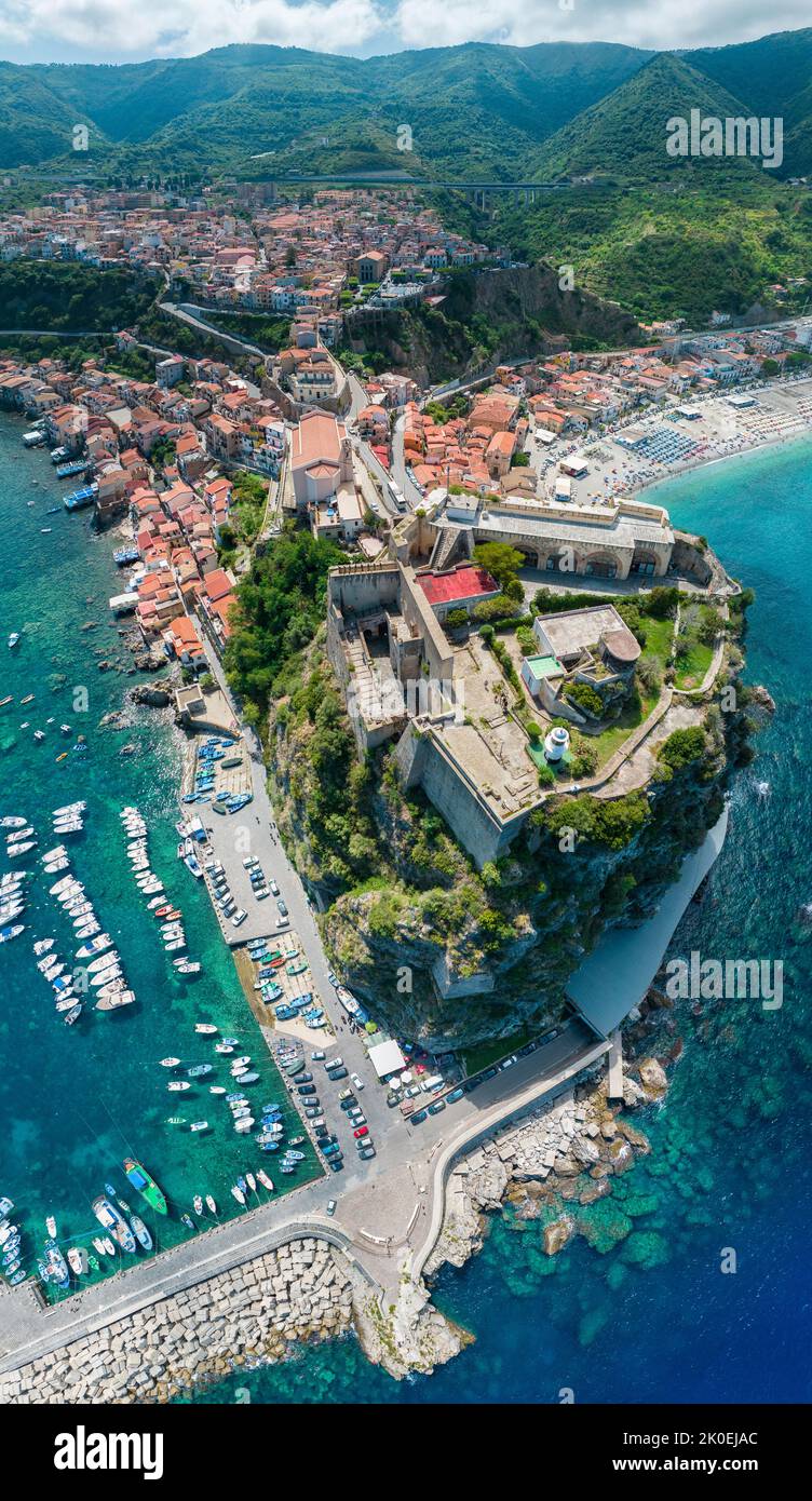 Aerial view of Scilla, Reggio Calabria, Calabria. Promontory at the ...