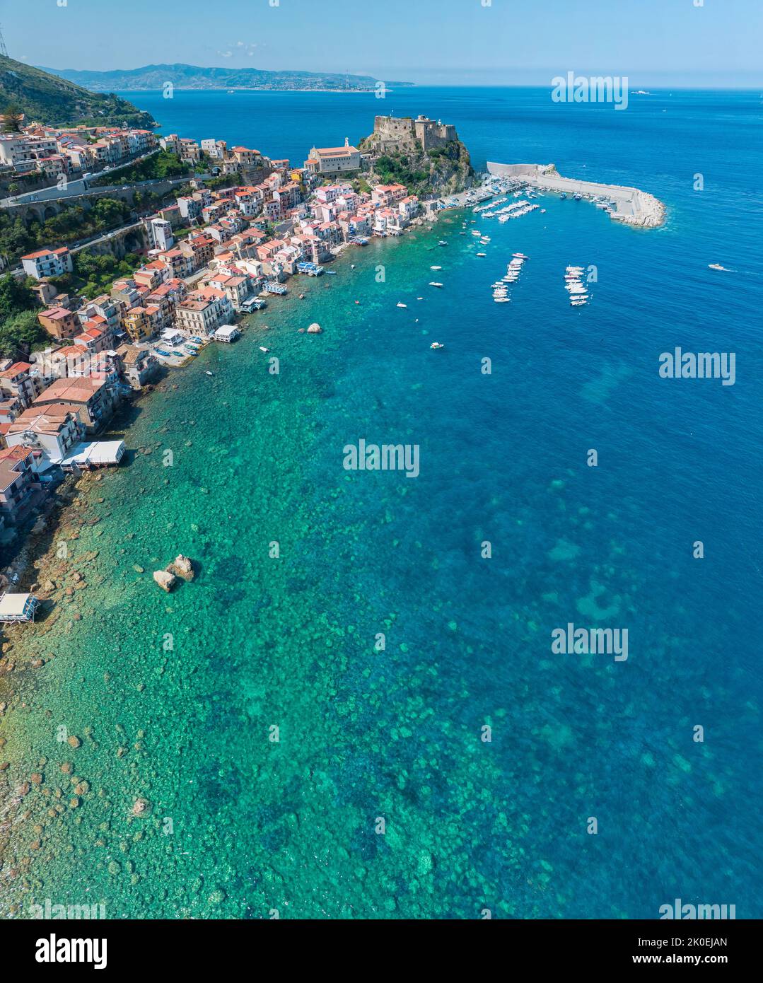 Aerial view of Scilla, Reggio Calabria, Calabria. Promontory at the ...