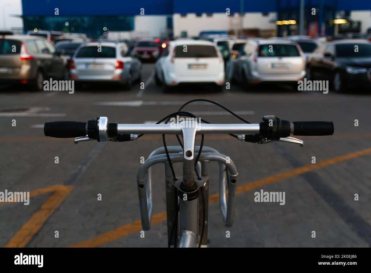 Defocus bike in the parking lot for car, the view from the front ...