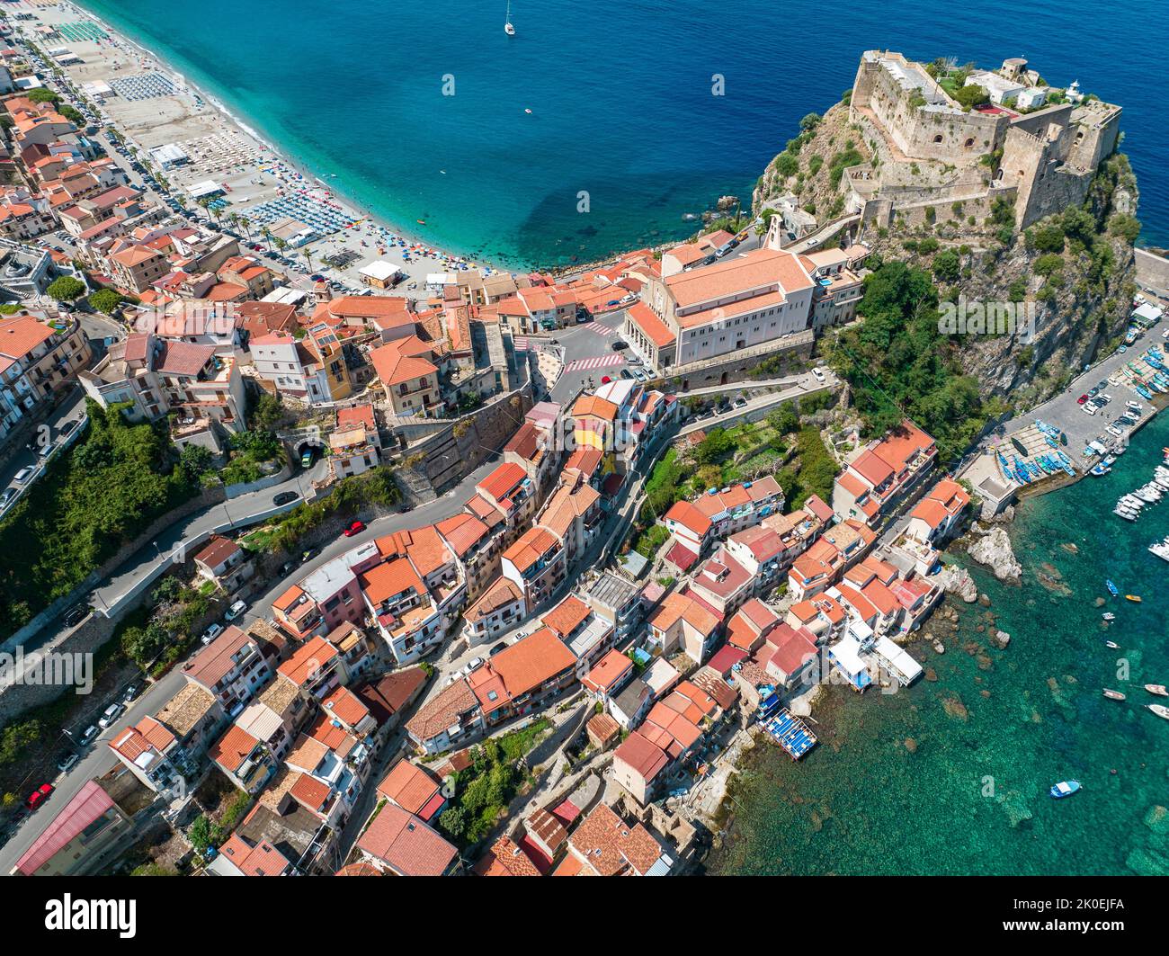 Aerial view of Scilla, Reggio Calabria, Calabria. Promontory at the ...