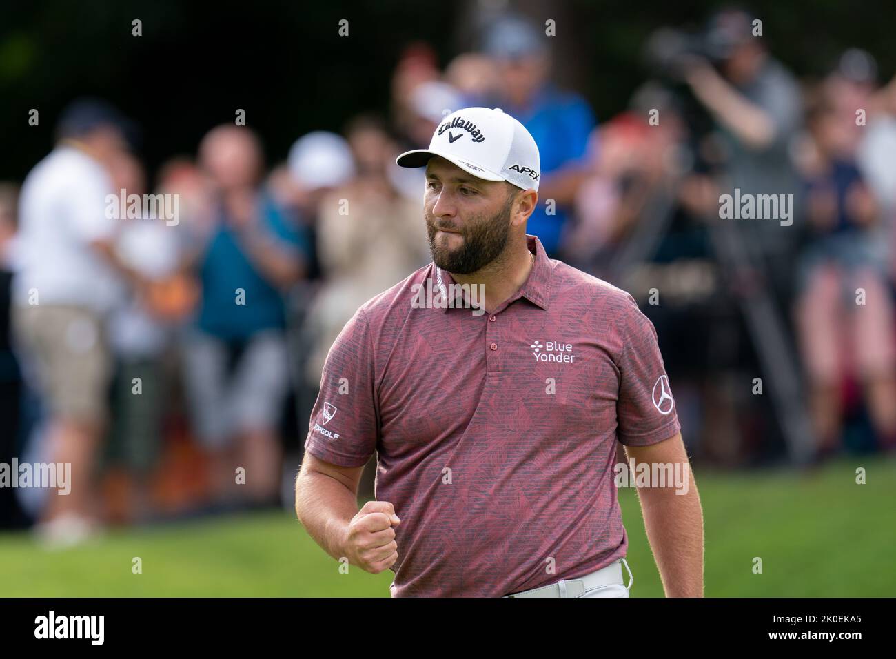 Jon Rahm (ESP) putts for an eagle to go into the lead 16 under during ...