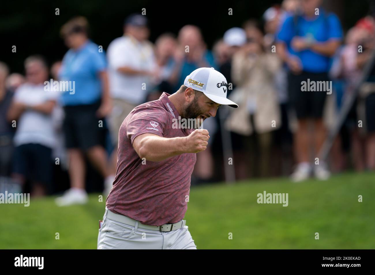 Jon Rahm (ESP) putts for an eagle to go into the lead 16 under during ...