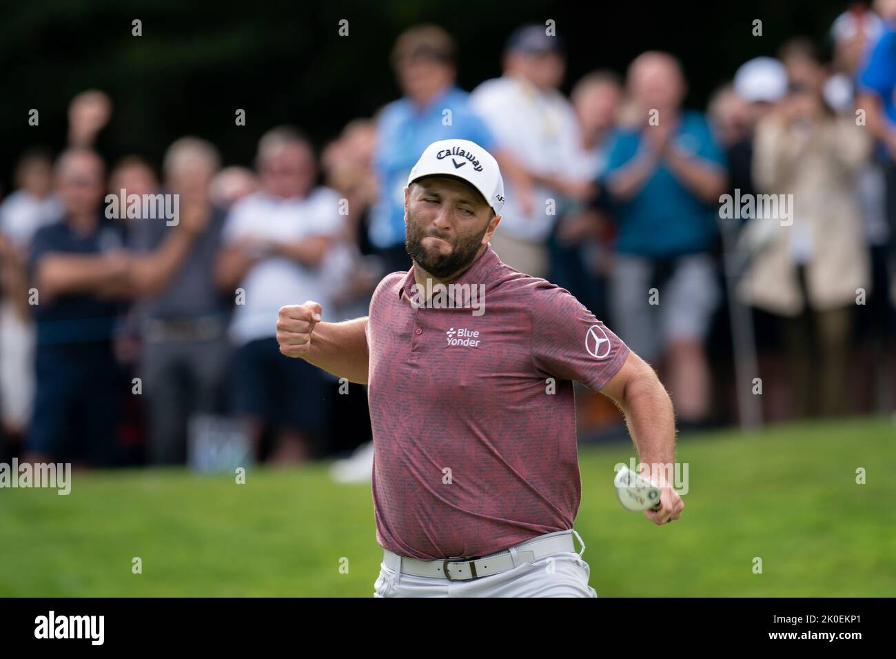 Jon Rahm (ESP) putts for an eagle to go into the lead 16 under during ...