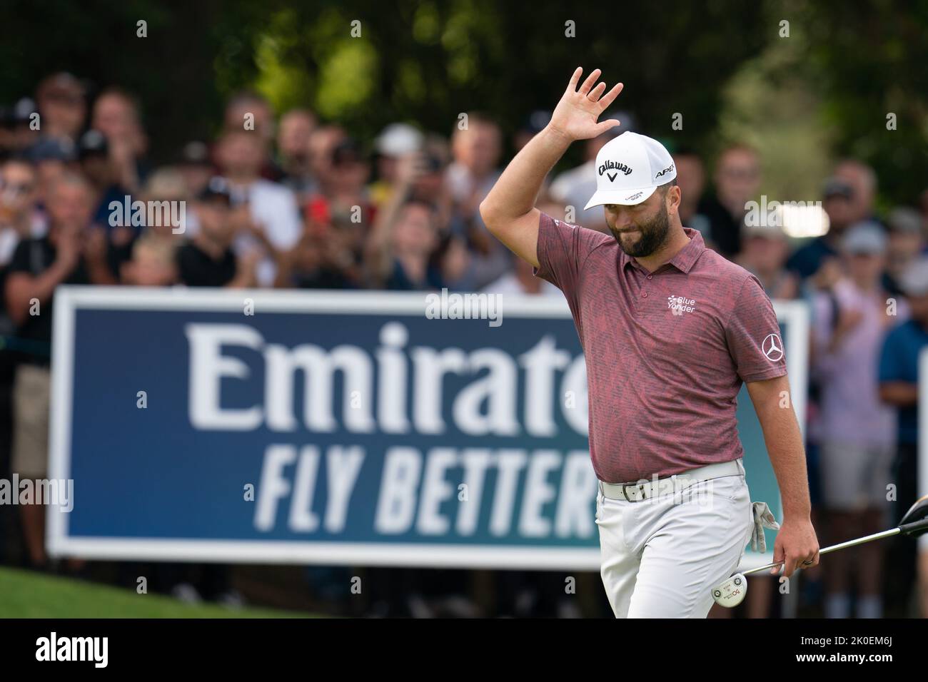 Jon Rahm (ESP) arrives on to the 18th green during the BMW PGA ...