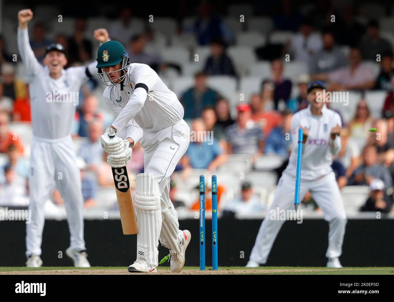 London, UK. 11th Sep, 2022. South Africa's Marco Jansen is bowled by ...