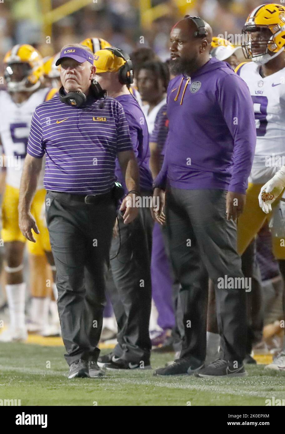 LSU Tigers head coach Brian Kelly looks on from the sidelines during a ...