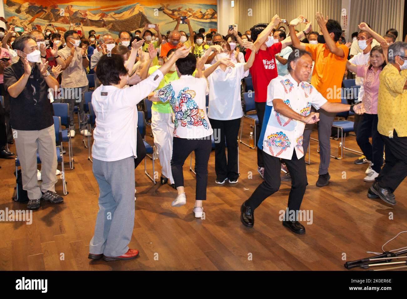 Naha, Japan. 11th Sep, 2022. Denny Tamaki performs traditional Okinawan ...