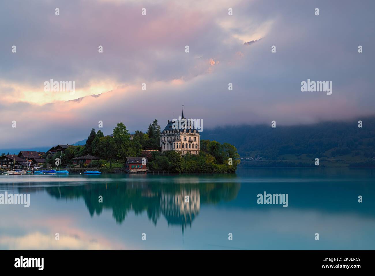 A beautiful early summer morning in Iseltwald, one of Switzerland's ...