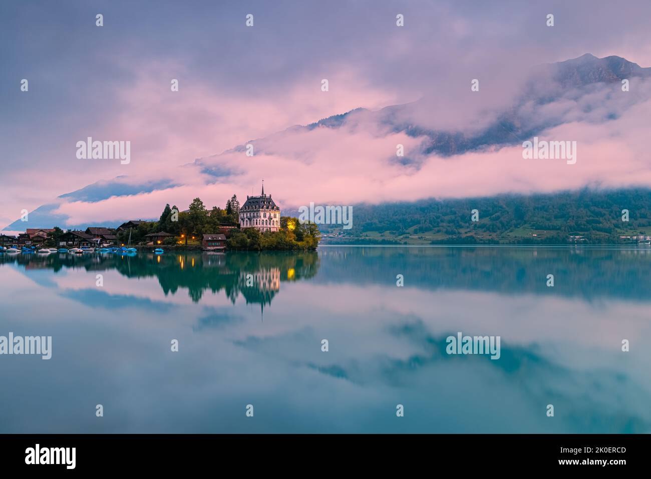A beautiful early summer morning in Iseltwald, one of Switzerland's ...