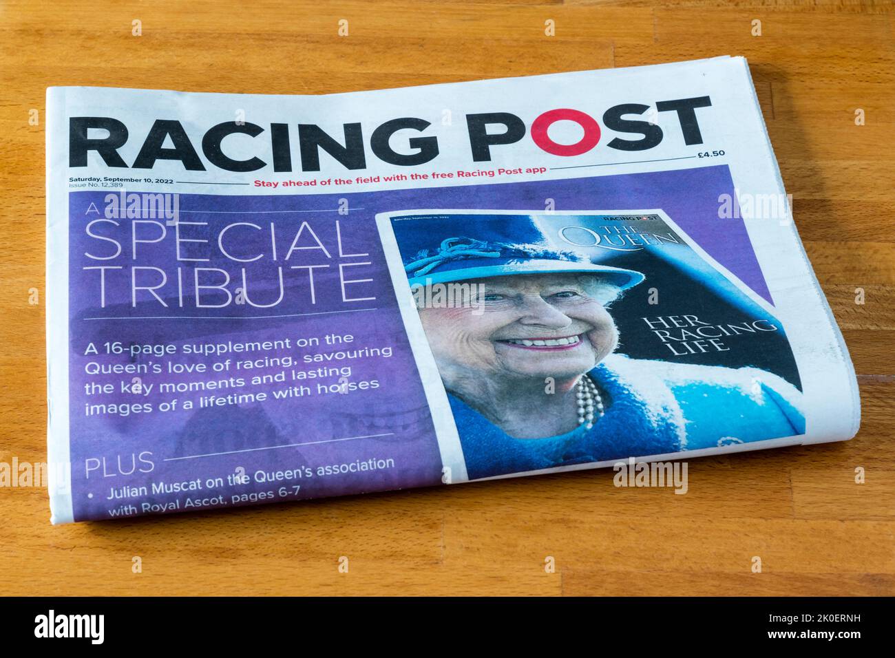The front page of the Racing Post with a tribute to the Queen Stock ...