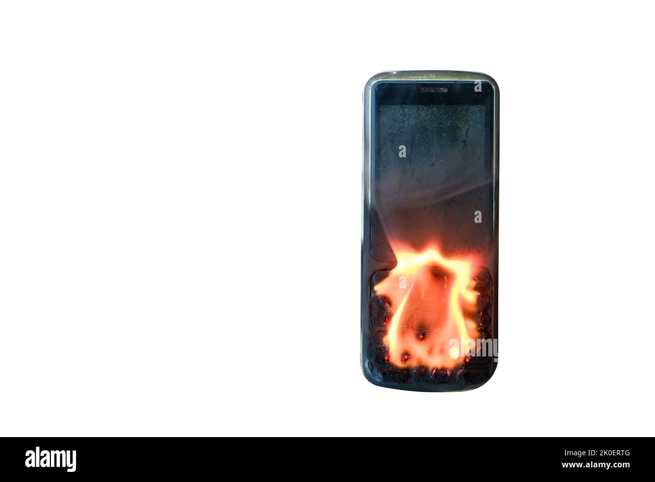 burning mobile phone isolated on white background Stock Photo - Alamy