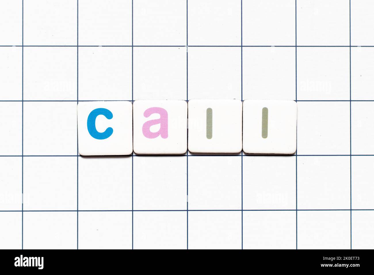 Colorful tile letter in word call on white grid background Stock Photo ...