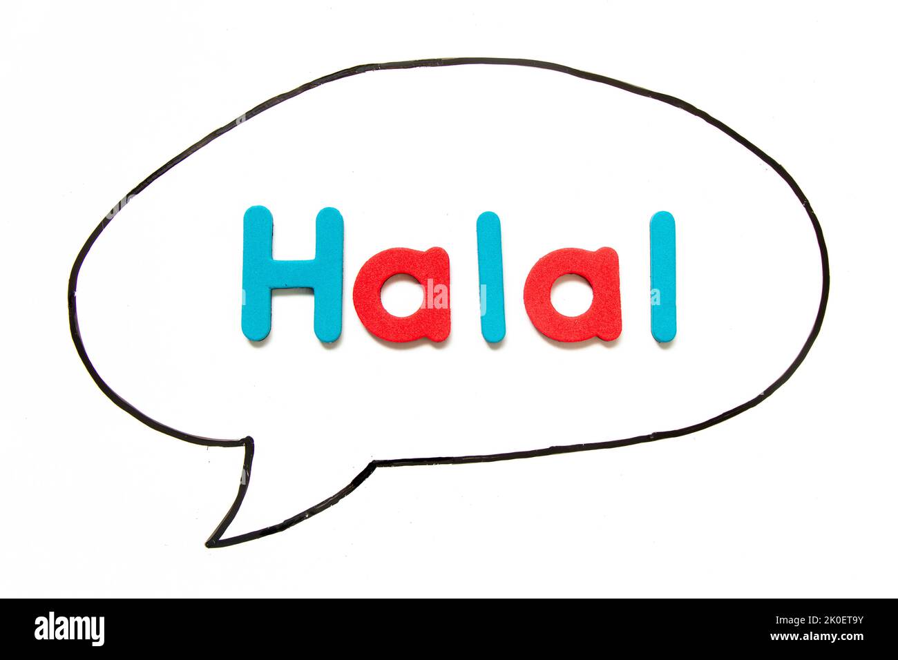Alphabet letter with word halal in black line hand drawing as bubble ...