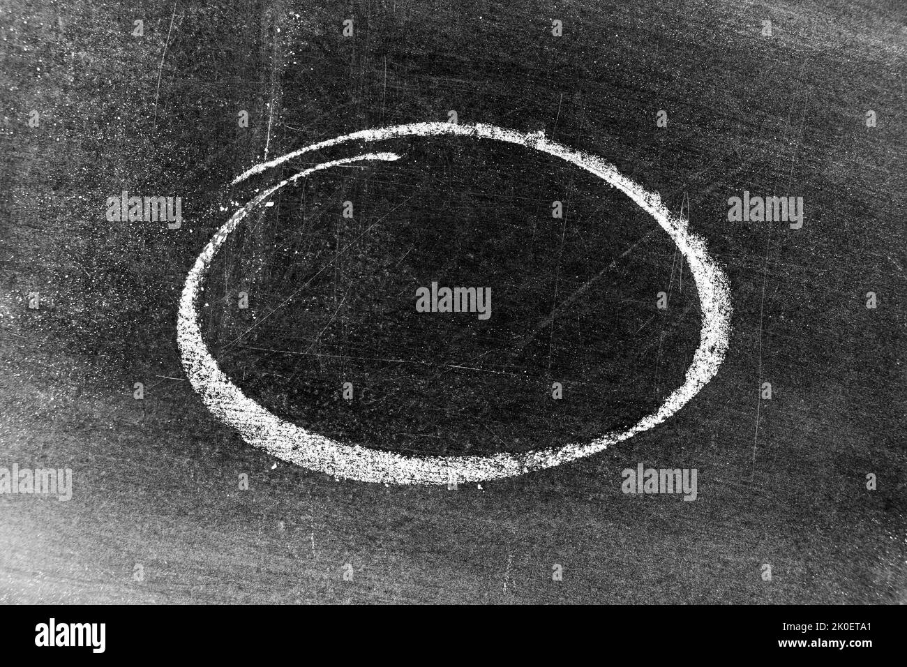 White chalk hand drawing as circle or round shape on blackboard or ...
