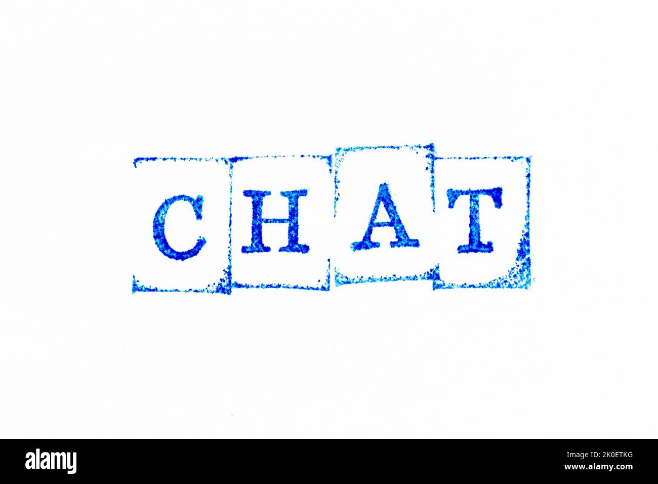 Blue color ink rubber stamp in word chat on white paper background ...