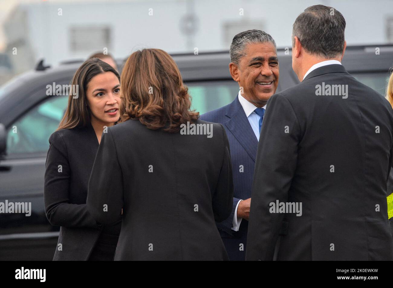 Vice President Kamala Harris shakes hands withRep. Alexandria Ocasio ...