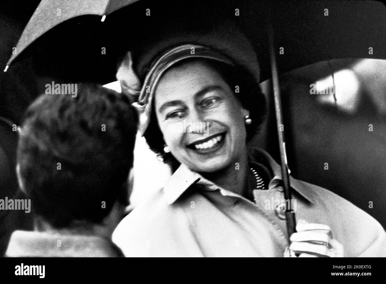 The smiling HRH Queen Elizabeth II at RAF St Athan Wales disregards the ...