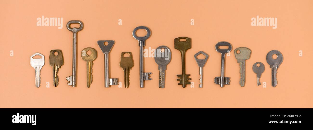 Key Background from different old keys. view from above. Door key in ...