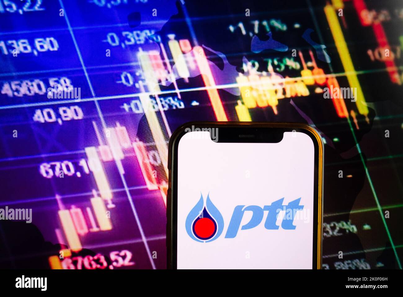 KONSKIE, POLAND - September 10, 2022: Smartphone displaying logo of PTT ...