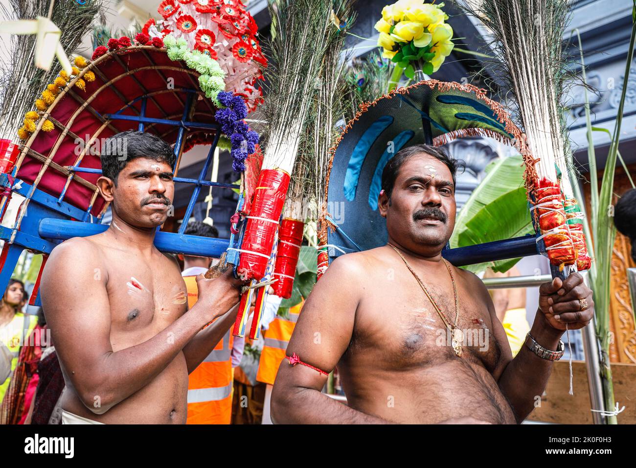 Lewisham, London, UK. 11th Sep, 2022. Some of the men carry the Kaavadi ...
