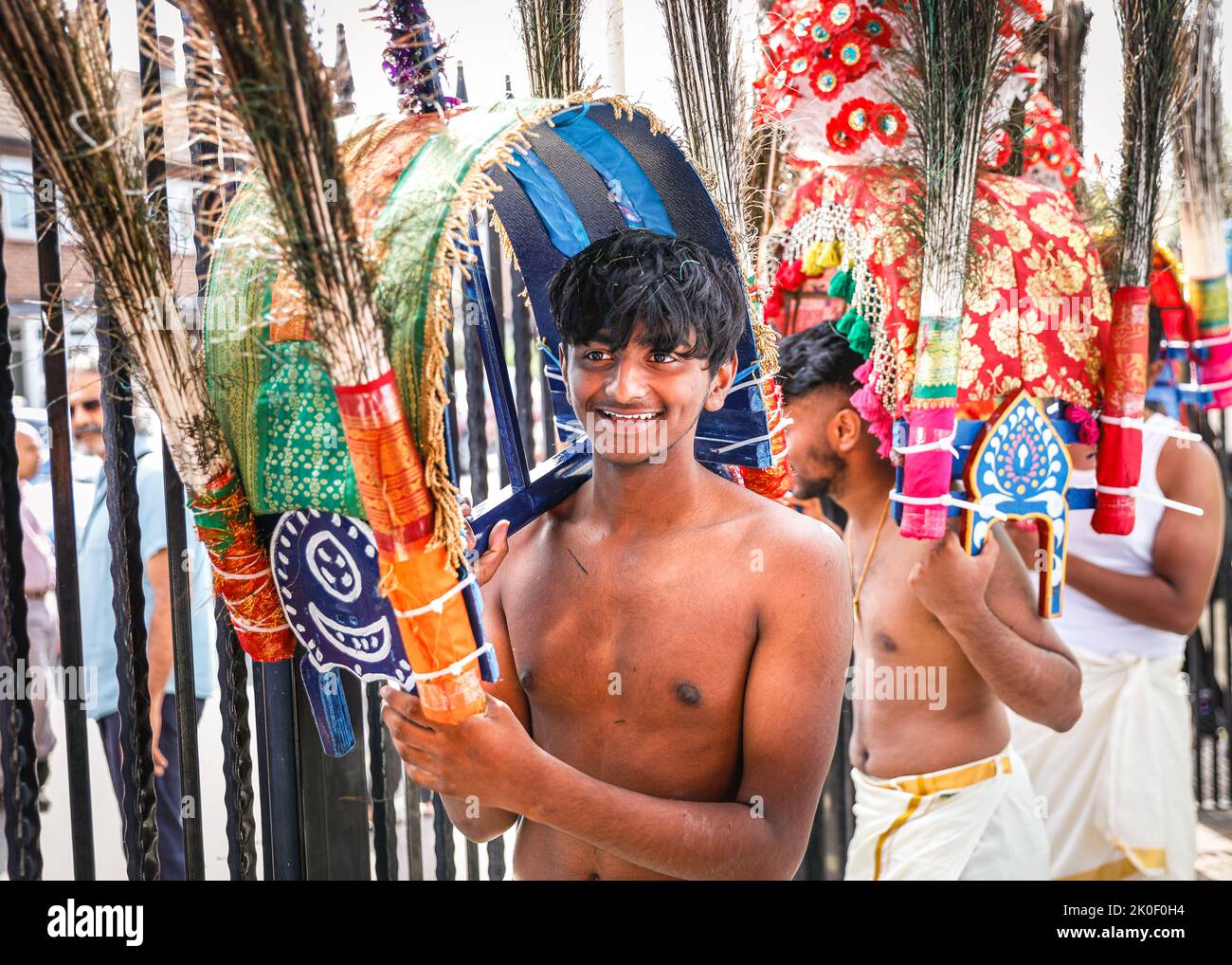 Lewisham, London, UK. 11th Sep, 2022. Some of the men carry the Kaavadi ...