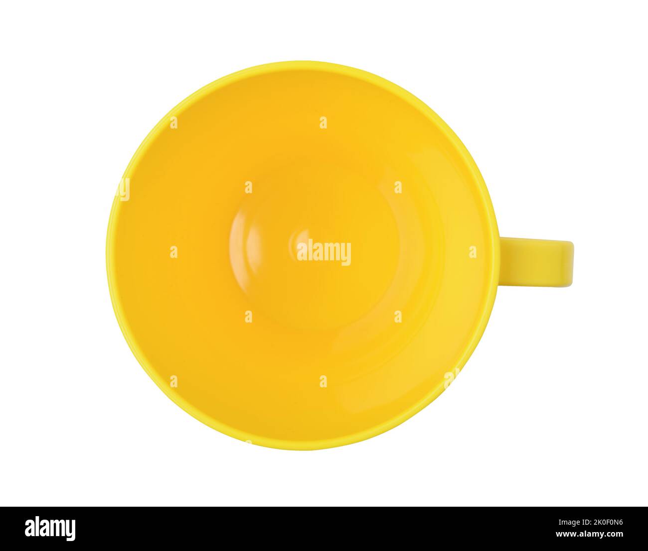 Yellow plastic cup isolated on white. Top view Stock Photo - Alamy