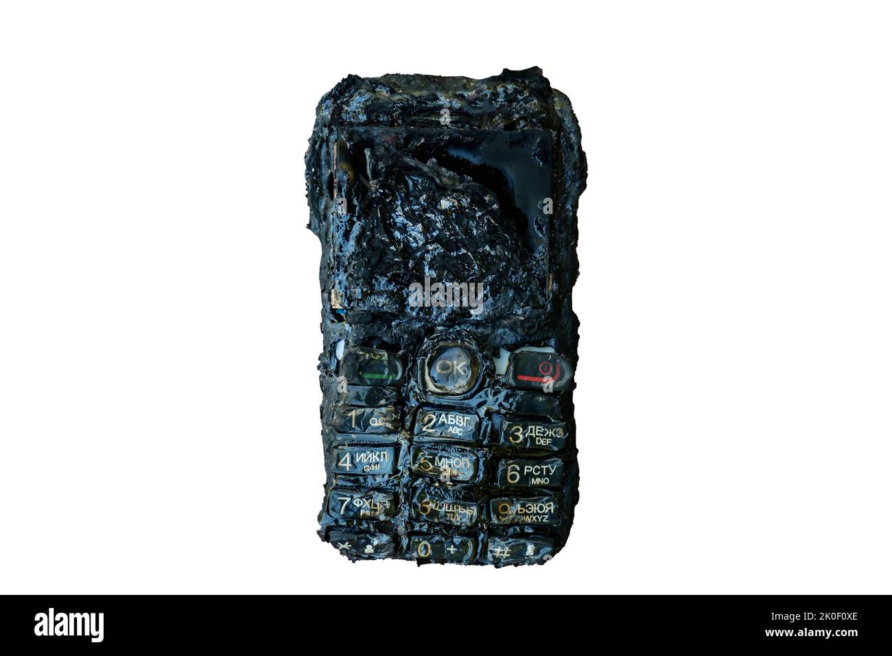 burnt mobile phone isolated on white background Stock Photo - Alamy