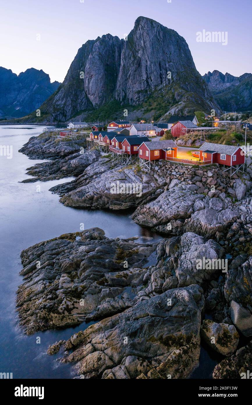 Traditional houses at sunset in Hamnoy, Lofoten, Norway Stock Photo - Alamy