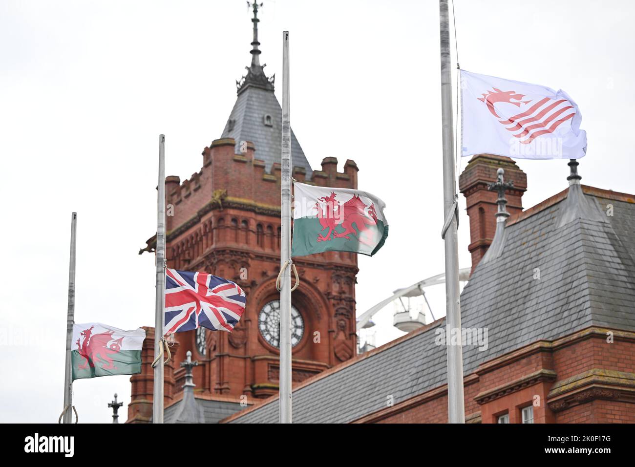 Welsh Parliament handout photo dated 11/09/22 of flags flown at half ...
