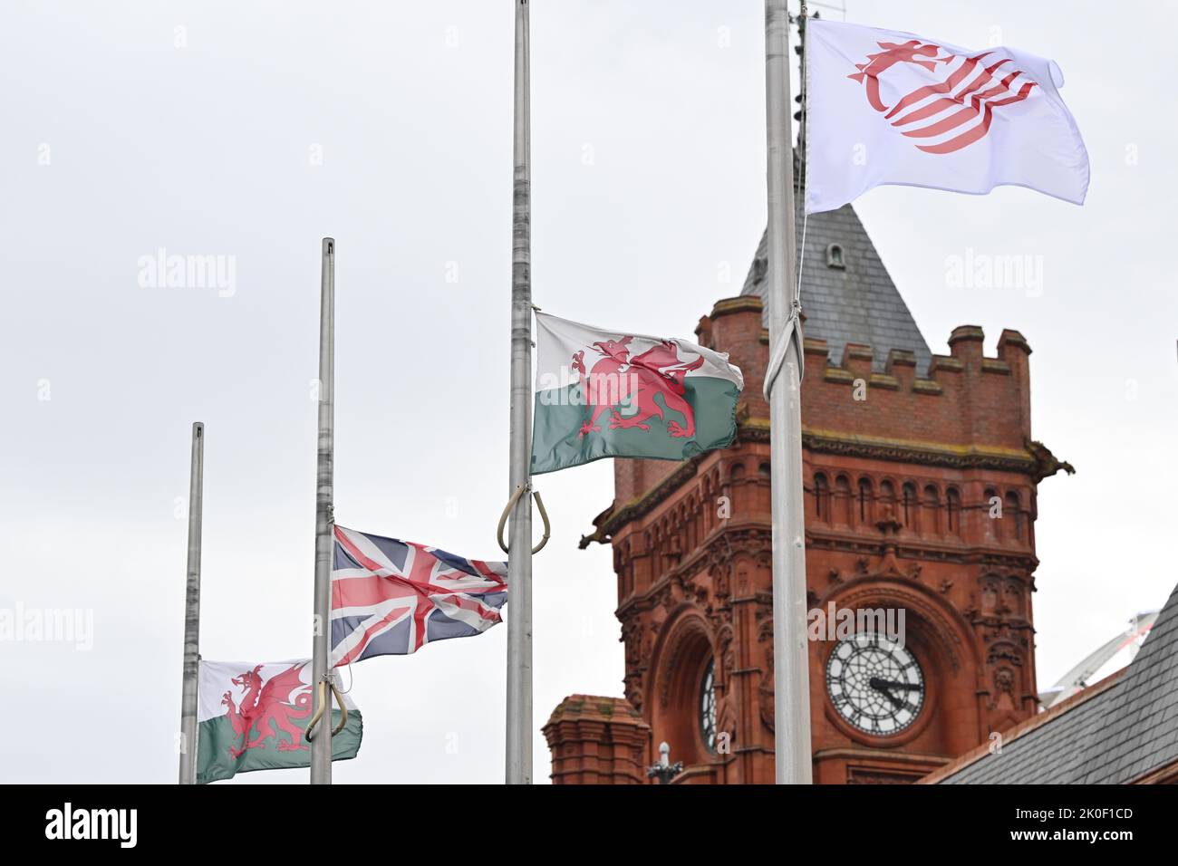 Welsh Parliament handout photo dated 11/09/22 of flags flown at half ...