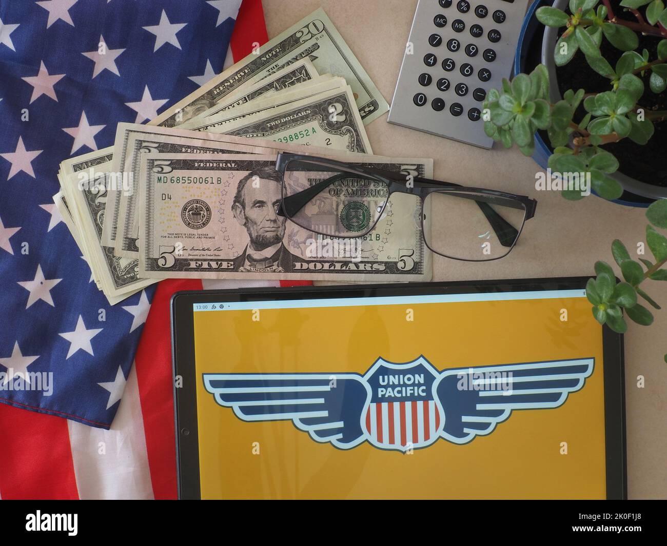 In this photo illustration, the Union Pacific Railroad logo seen ...