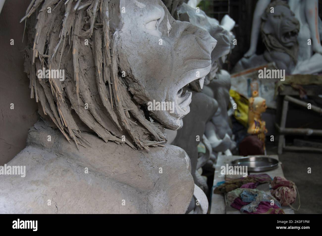 Clay idol of Goddess Durga, under preparation for Bengal's Durga Puja ...