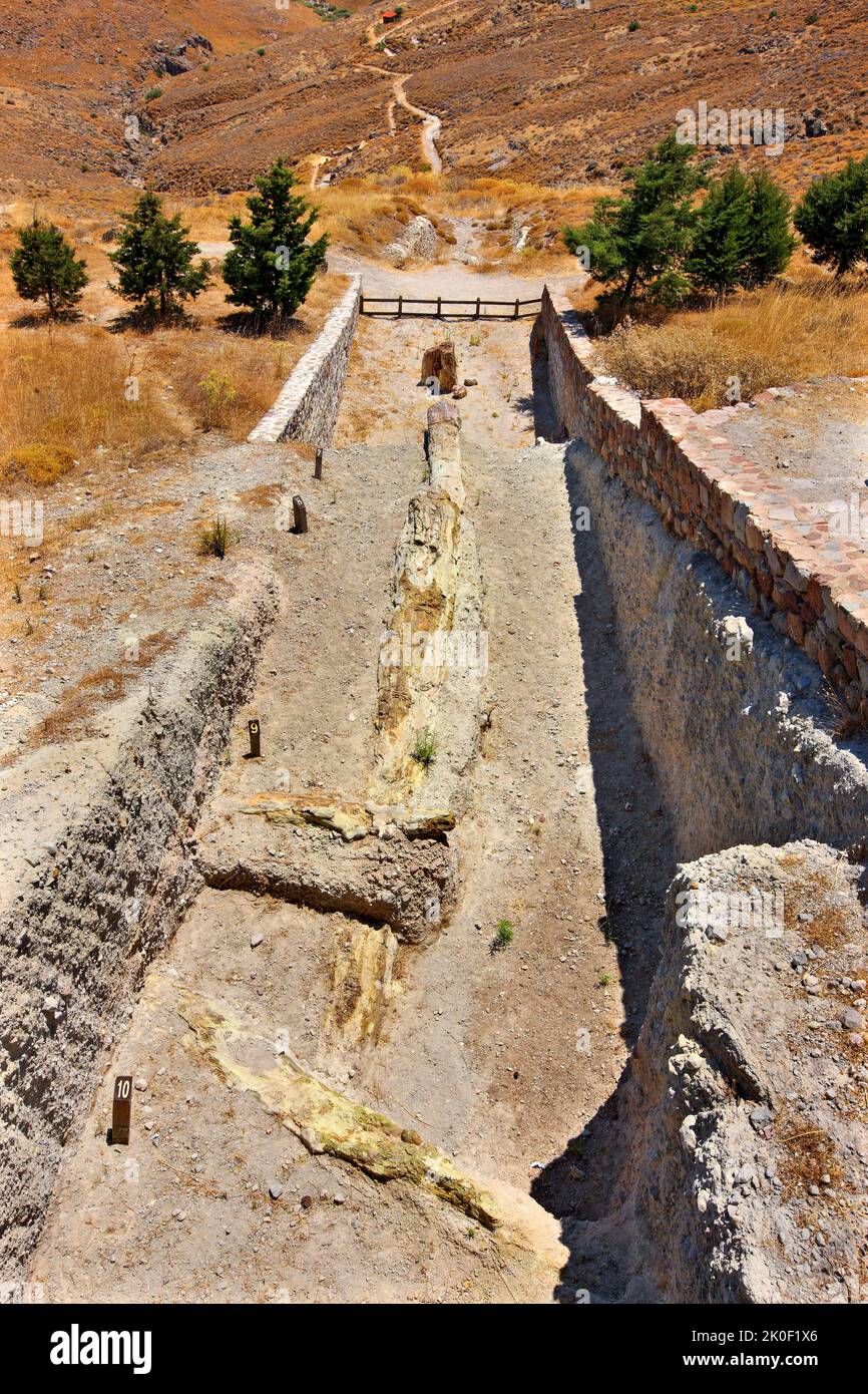 Long petrified tree at the Petrified Forest Geopark near Sigri village ...
