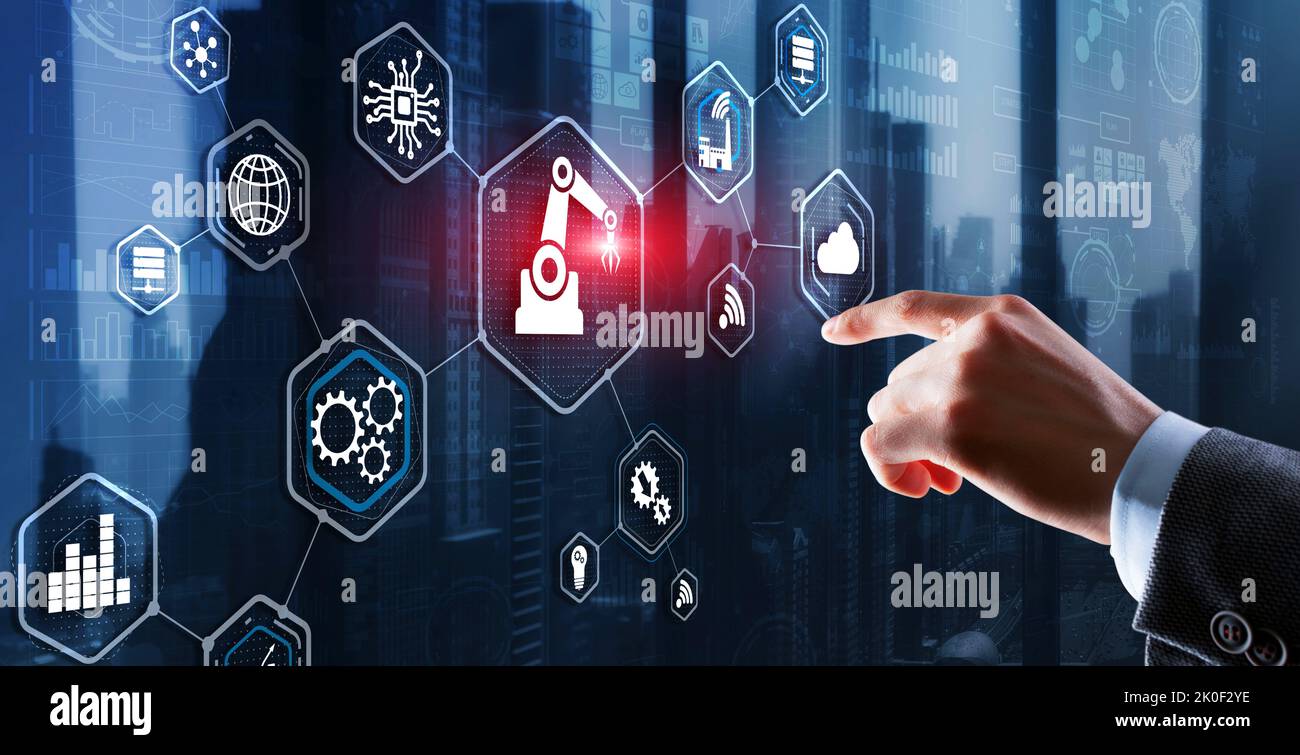 RPA Robotic Process Automation system. Big data and business concept on ...