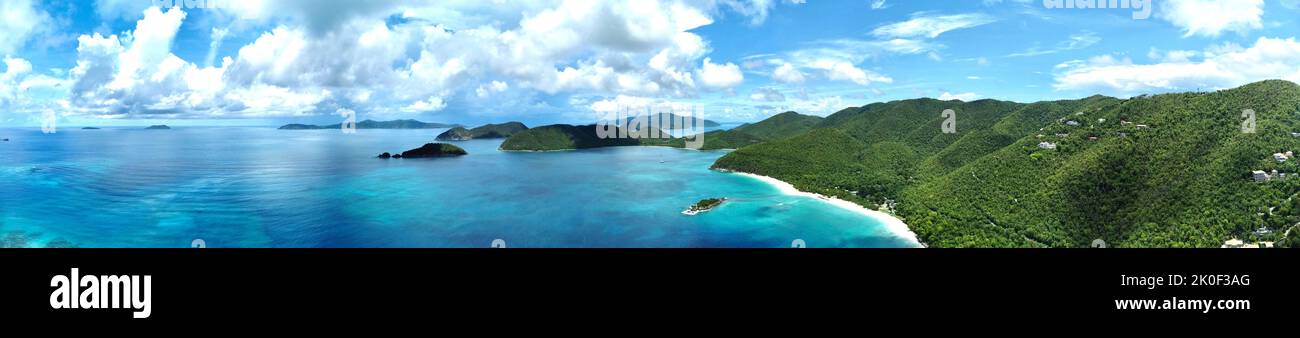 Panoramic aerial view of Peter Bay in St. John National Park, U.S ...