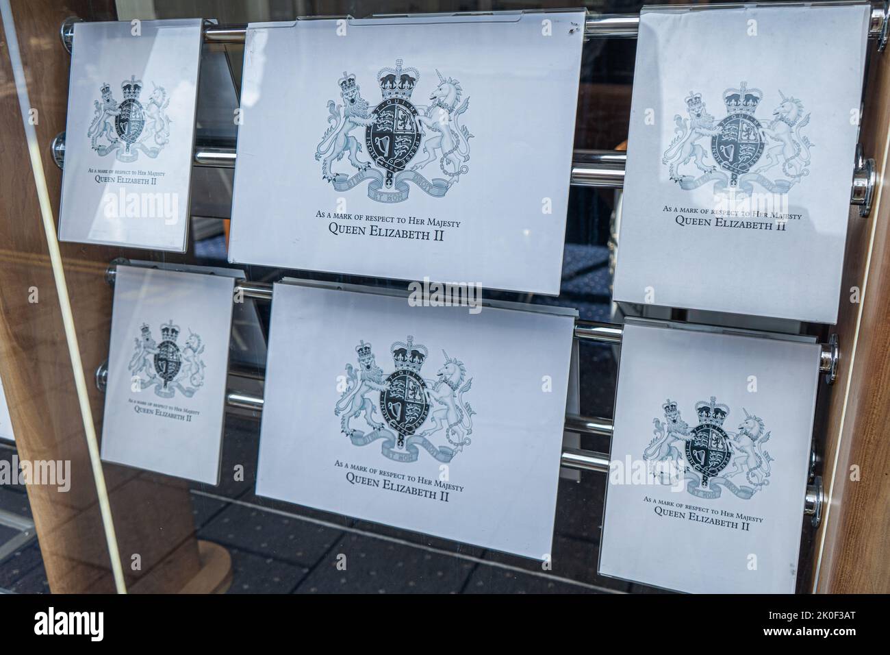 11 September 2022: Estate agent displays tribute to Her Majesty Queen ...