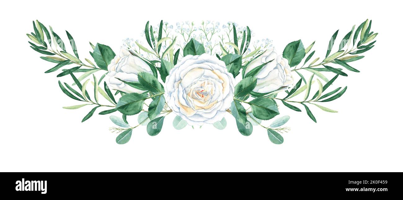 Watercolor rustic wedding garland bouquet isolated on white background ...