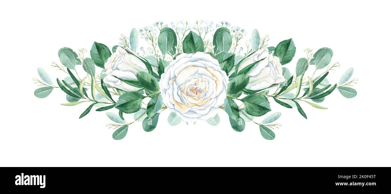 Watercolor rustic wedding garland bouquet isolated on white background ...