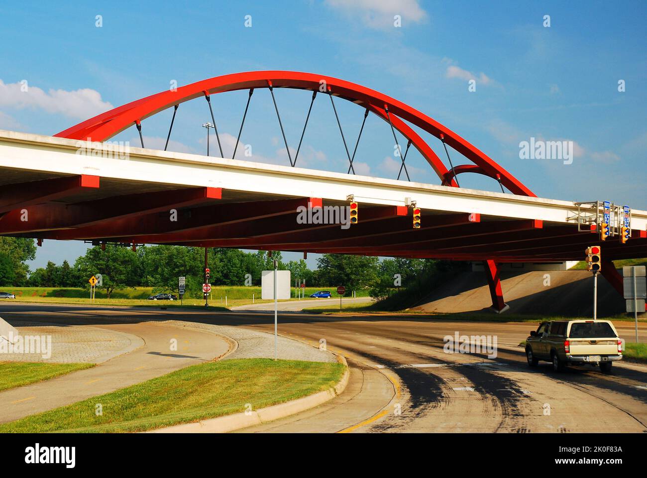 The Front Door Bridge, a modern cabled stayed bridge, carries the ...