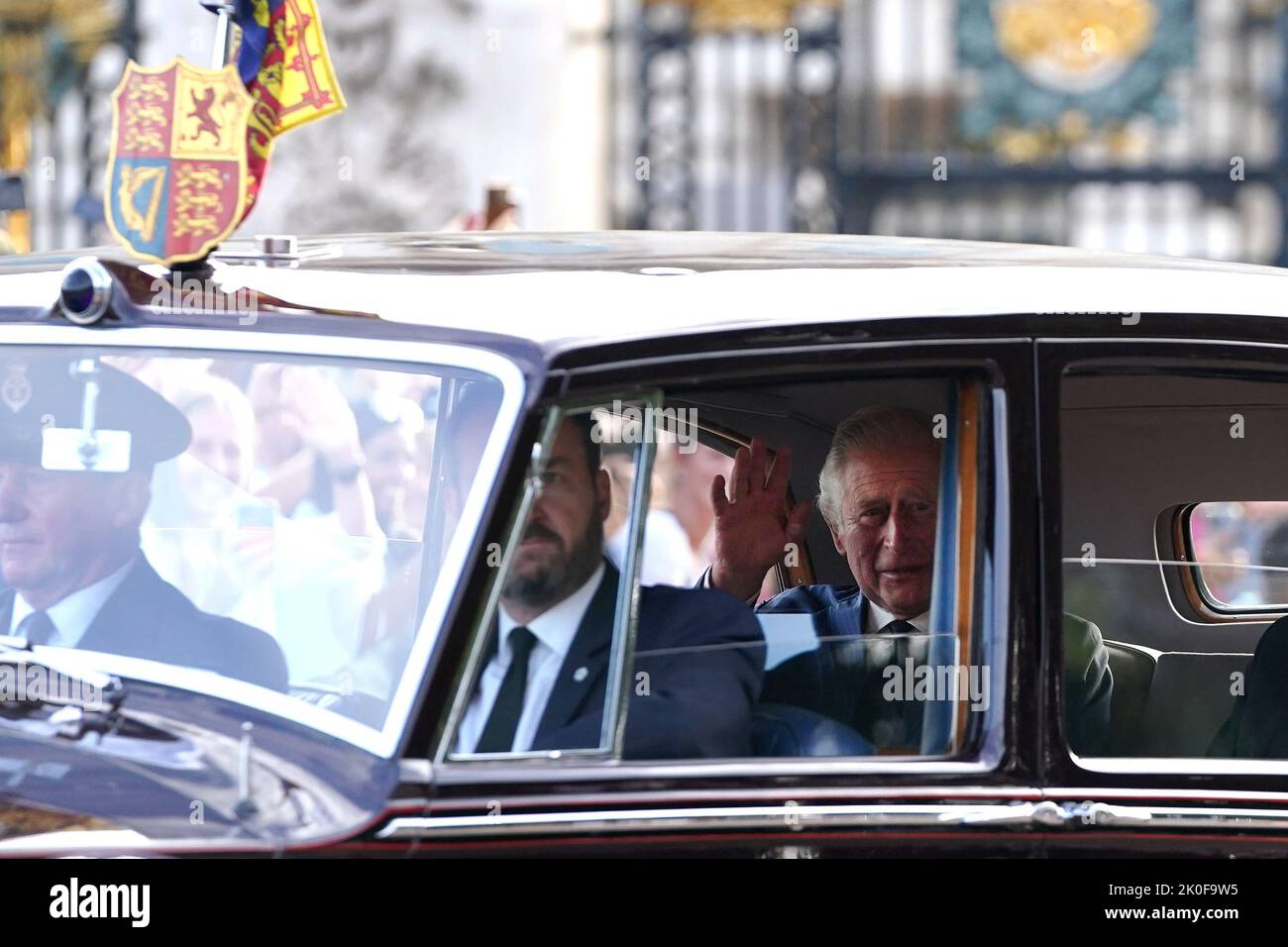 King Charles III leaves Buckingham Palace, London, following the death ...