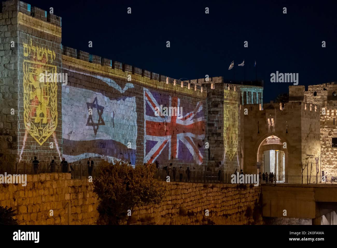 JERUSALEM, ISRAEL - SEPTEMBER 10: The Israeli and Union Jack flags are ...